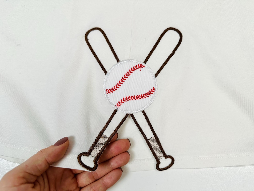 Sports Baseball Bats and Ball Softball Split Seam Side Bow Applique ...