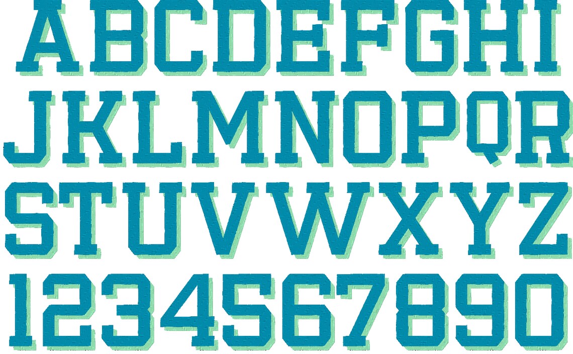 Big Varsity Collegiate Block Type Shadow Font Fill Stitch - Etsy