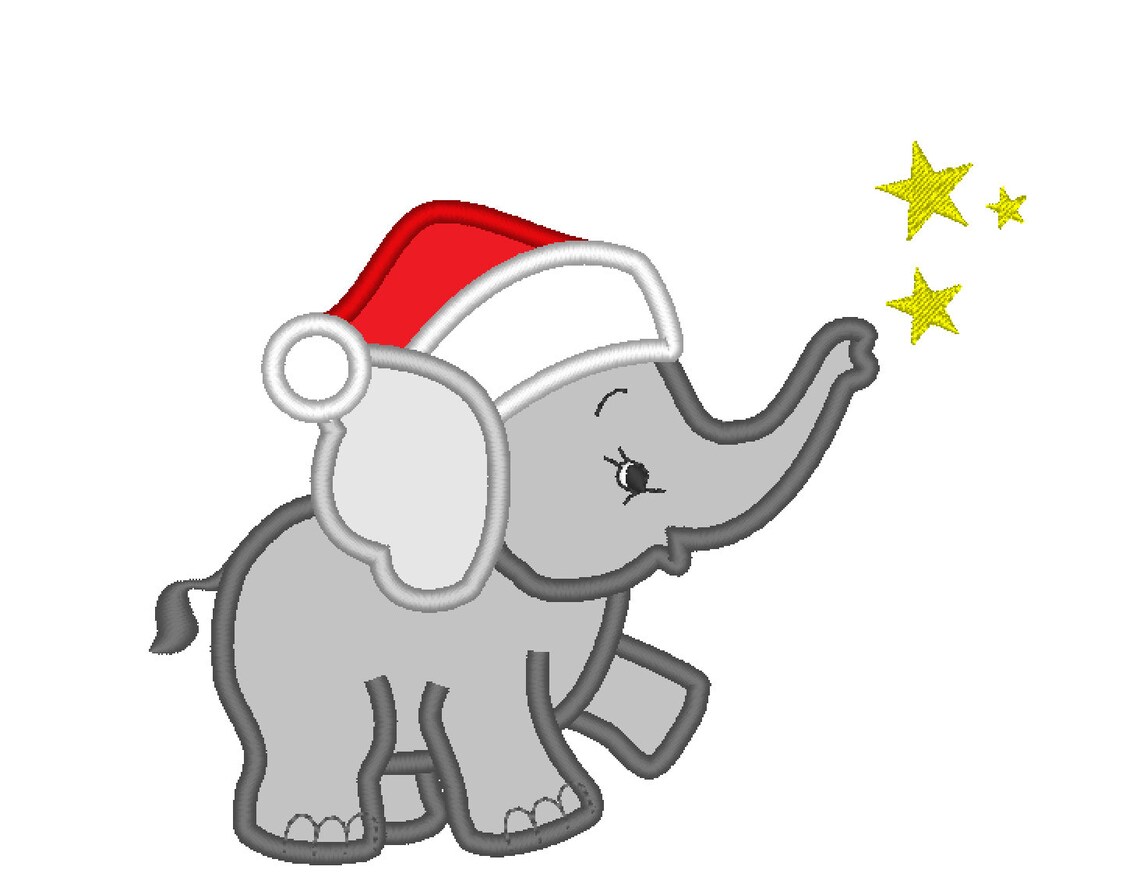 Christmas Little Elephant With Santa Hat Machine Embroidery - Etsy
