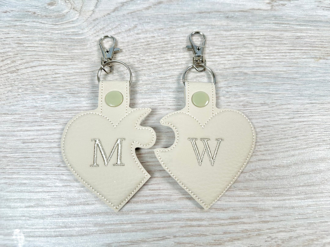 Couple Puzzle Heart Puffy Puff 3d Foam Split Heart Key Fob Snap Tab ...