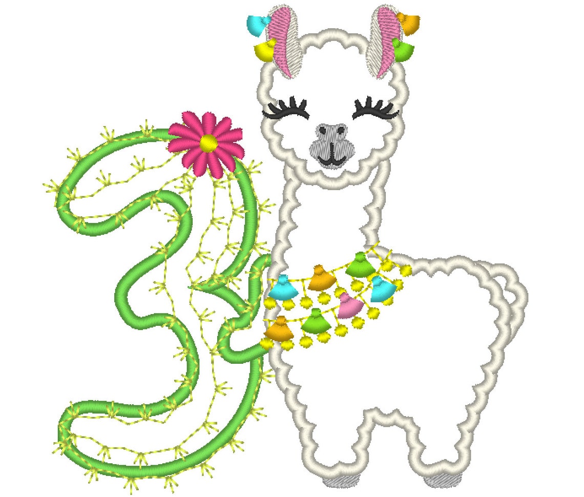 Llama Alpaca Birthday Cactus Number Set 1-9 Applique Designs Pretty ...