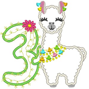 Llama Alpaca and Cactus Birthday Numbers Set 1-9 Applique Designs Lama ...