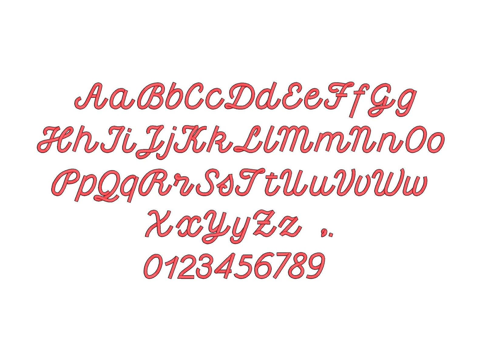 Satin Stitch FONT With Bean Outline Cursive Script Handwritten Font ...