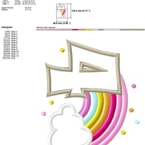Cute Rainbow Birthday Number 4 FOUR Machine Embroidery Applique Designs ...