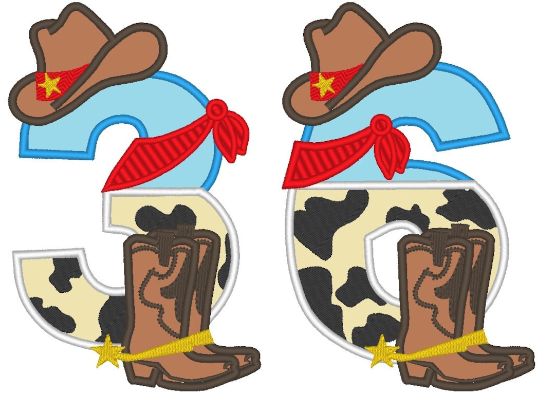 Cowboy Hat and Boots Birthday Numbers Applique Machine Embroidery ...
