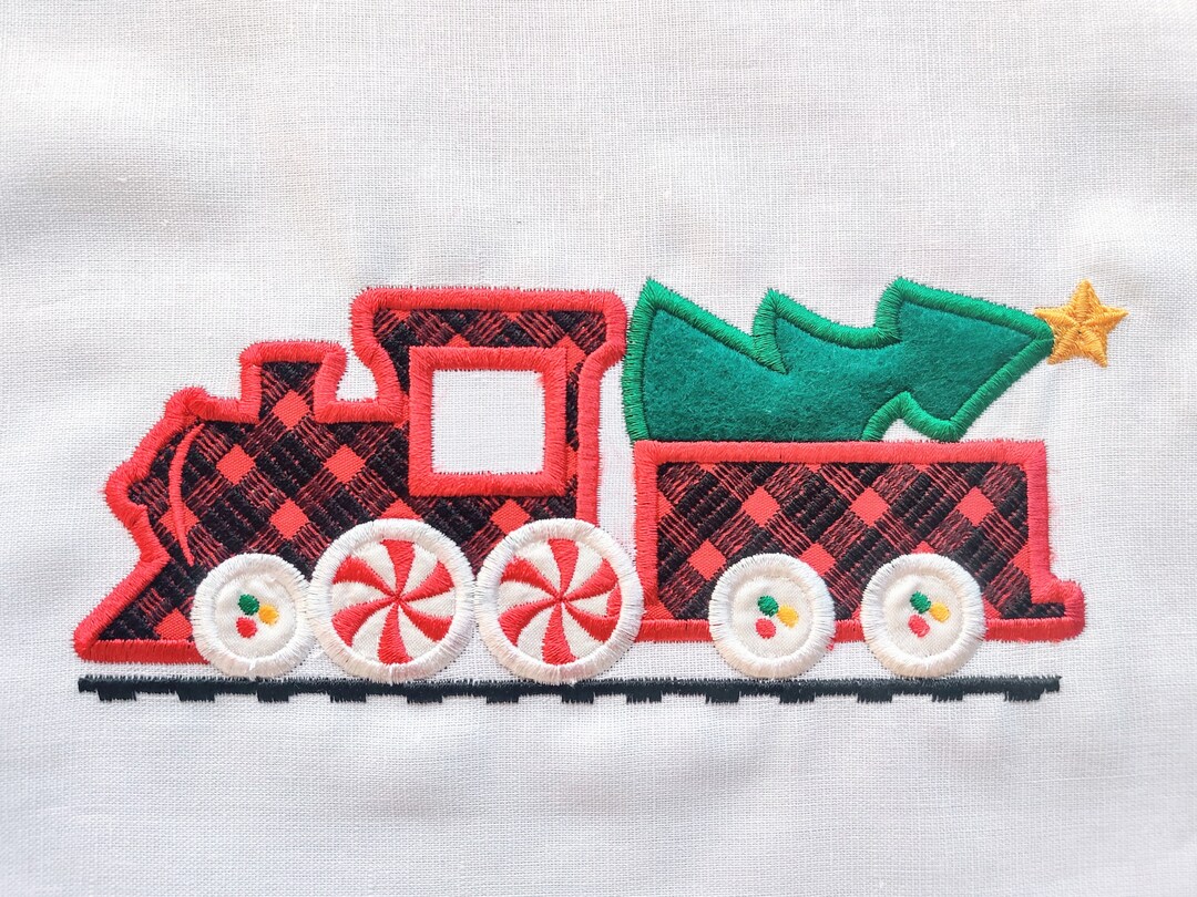 Christmas Train Candy Merry Christmas Gingham Train Machine Embroidery ...