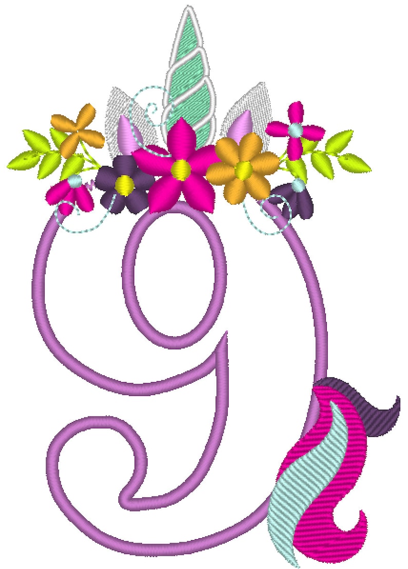 Unicorn Numbers With Flowers Crown Unicorn Tail Birthday - Etsy