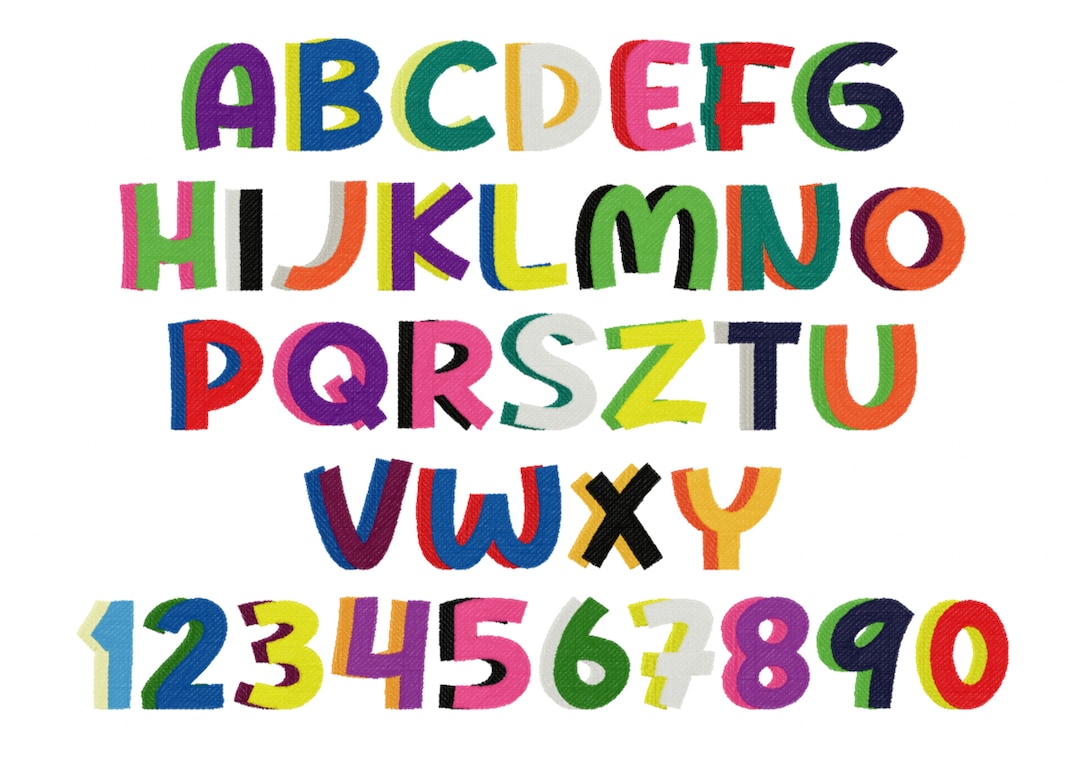 Shadow Font Shadowed Kids Name Monogram Colorful Embroidery Font Shadow ...