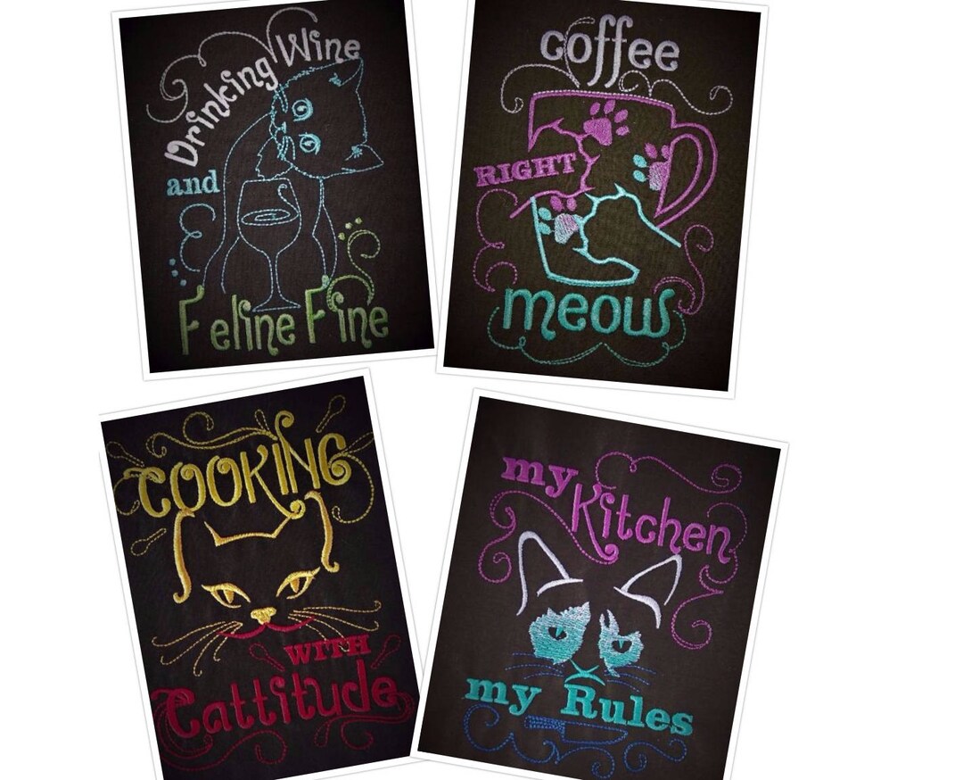 For Cat Lovers Cattitude Kitchen Cute Quotes, Kitty Kitchen Embroidery ...