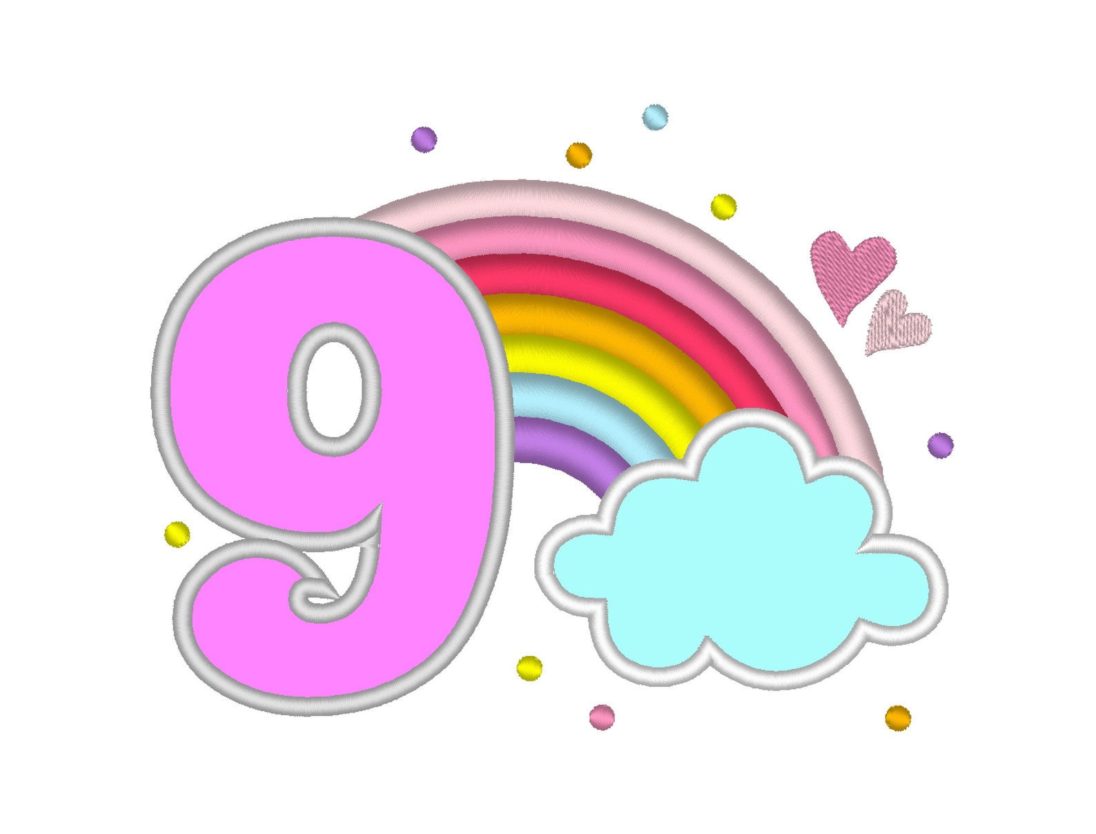 Cute Rainbow Birthday Number 9 NINE machine embroidery | Etsy
