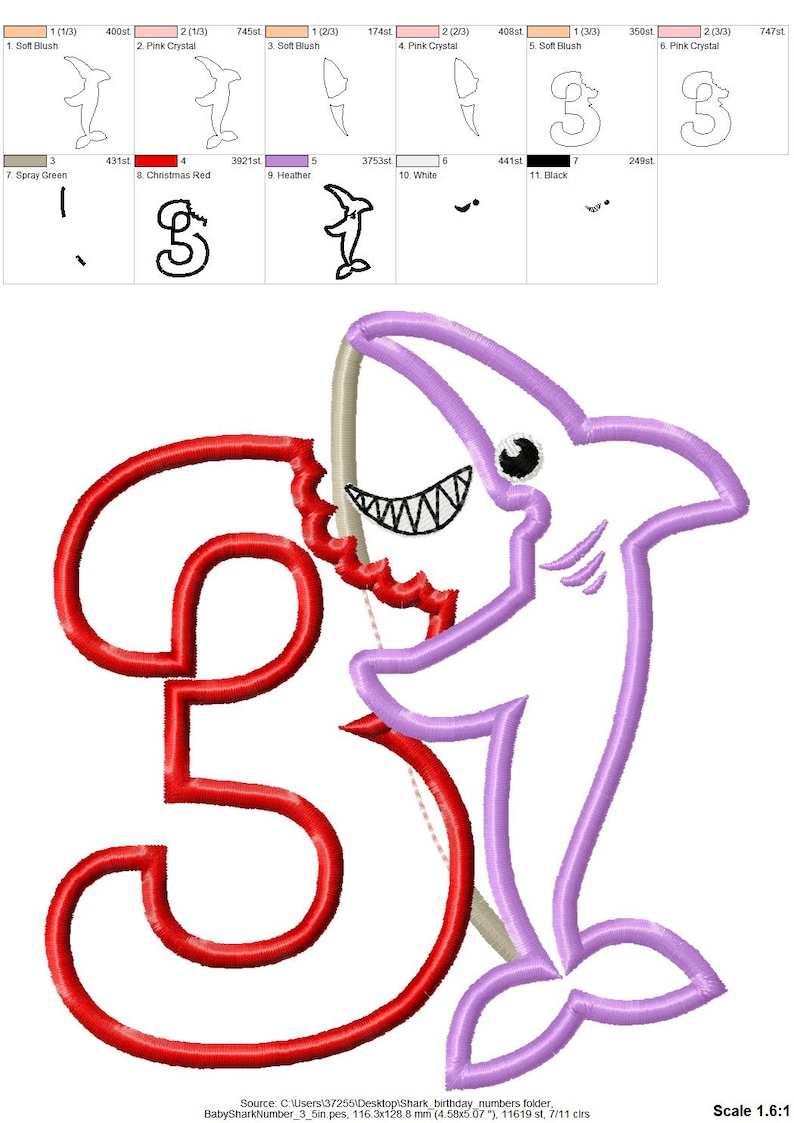 Baby Shark Birthday Number 3 THREE Bitten Number Kids Boy - Etsy