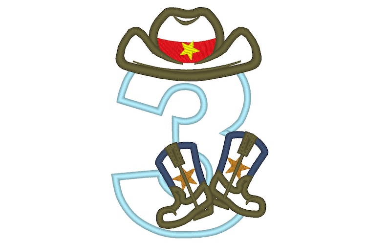 Cowboy Birthday Number THREE 3 Kicking Boots Number 3 Machine - Etsy