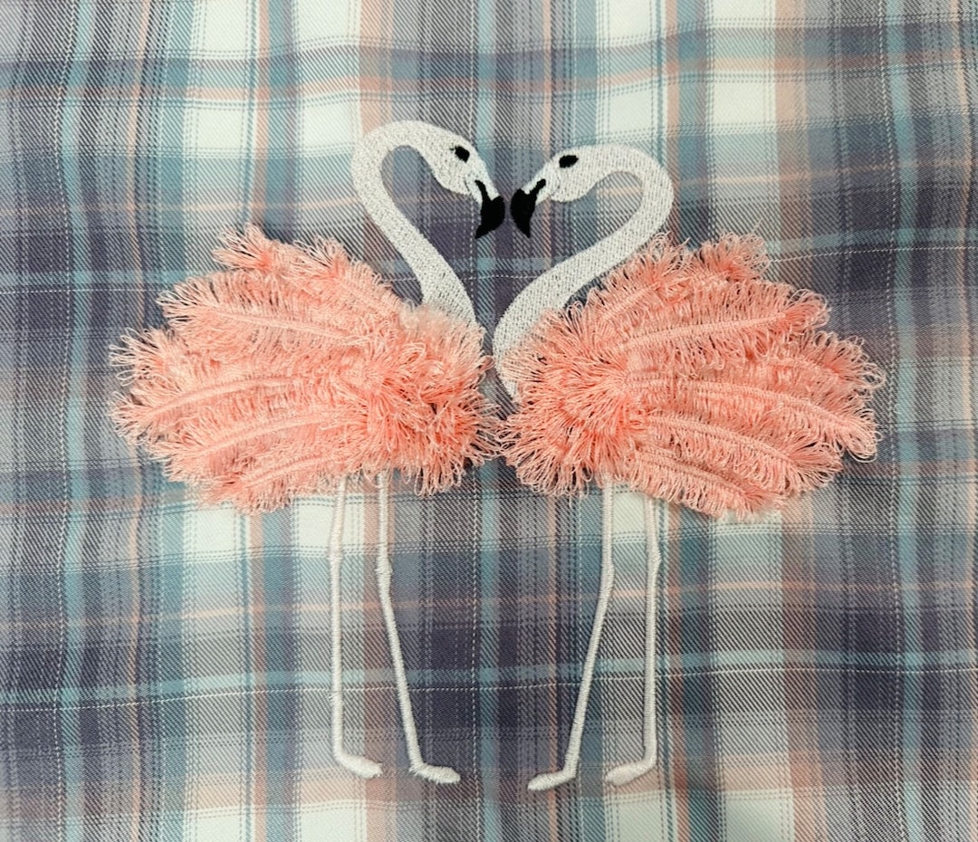 Fringed Feathers 2 Flamingos Two Fluffy Flamingo Couple Machine ...