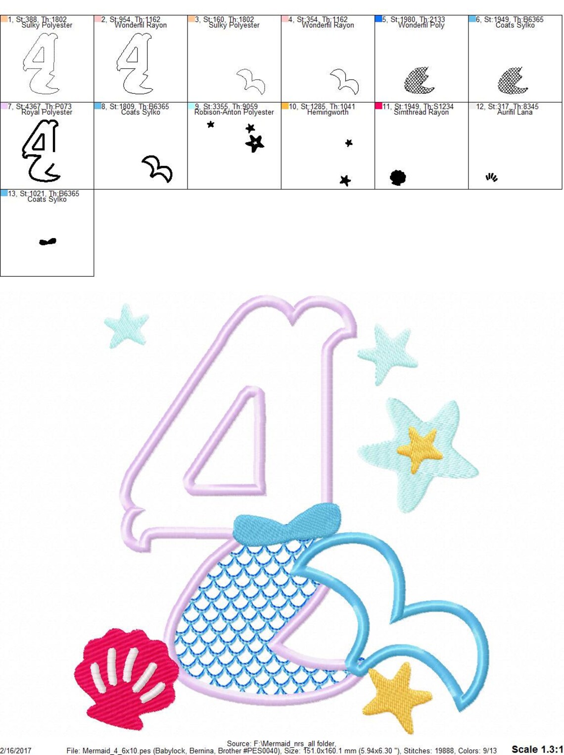 Mermaid Tail Birthday Number Mermaid Number FOUR 4 Applique - Etsy