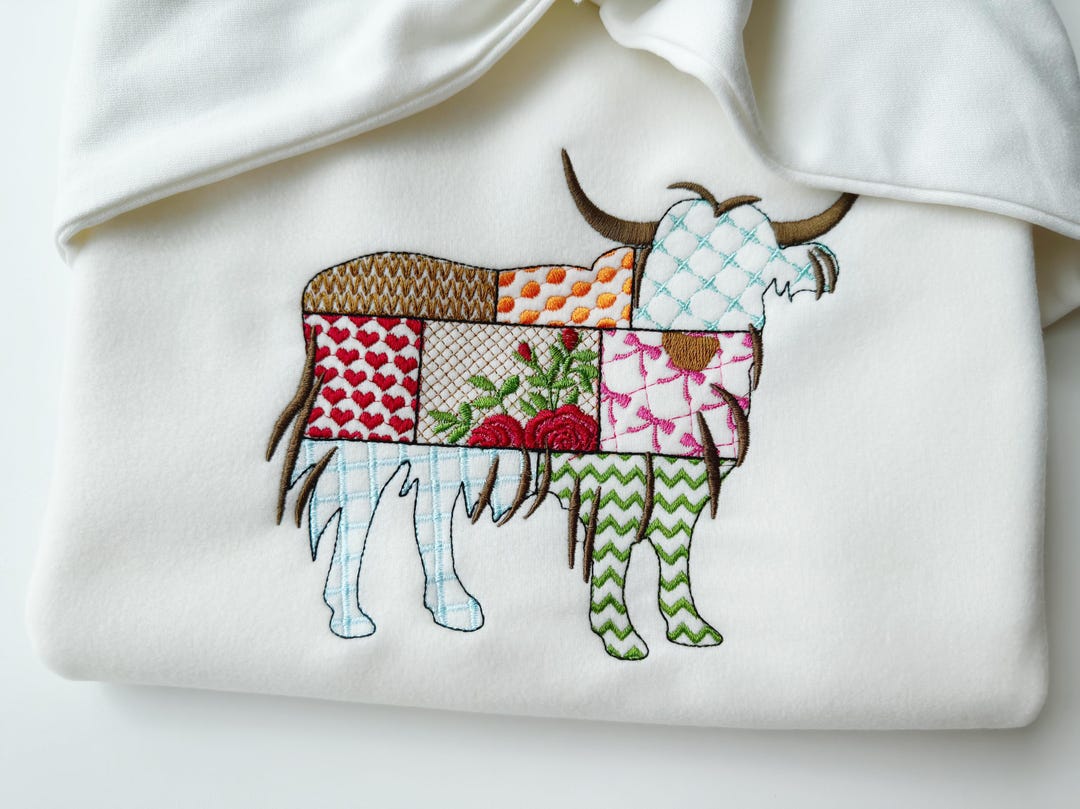 Patchwork Highland Cow Patterned Cow Silhouette Machine Embroidery ...