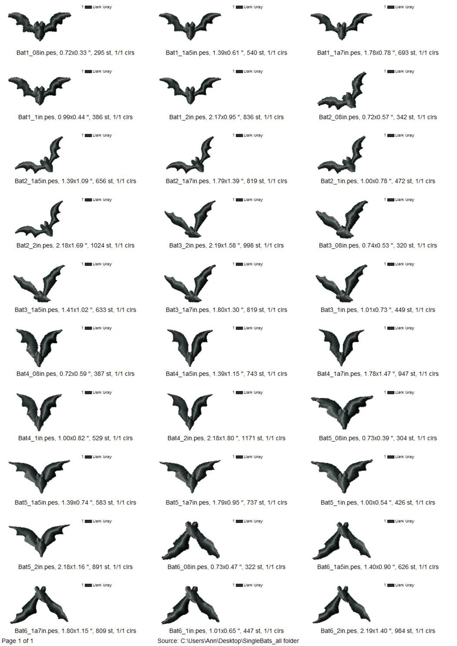 Many Mini Bats in a Row Halloween Bat Satin Stitch Machine Embroidery ...