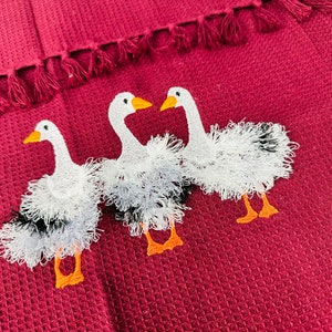 Fringed Fluffy Chenille Goose Trio Farm Bird Animal Machine Embroidery ...