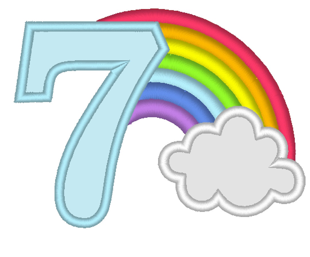 Rainbow in Cloud Birthday Number 7 SEVEN Machine Embroidery Applique ...