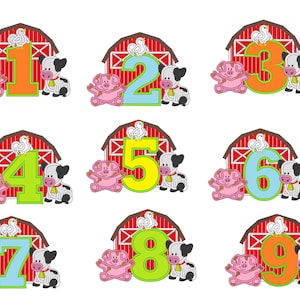 Farm Birthday Numbers WHOLE Set 1-9 With Cow Pig Horse and Rooster Cute ...