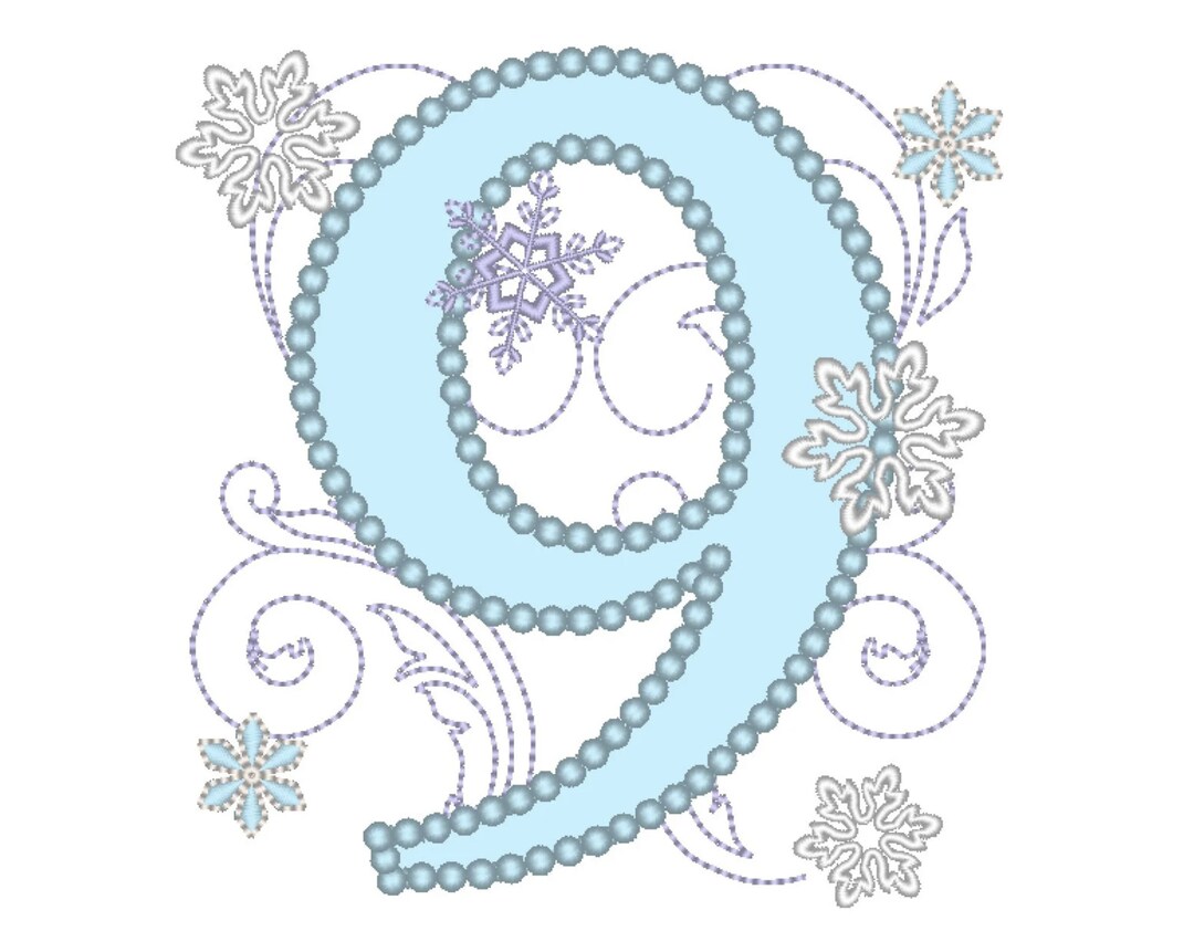 Frozen Swirls Birthday Number 9 With Wide Pearl Stitch Machine ...