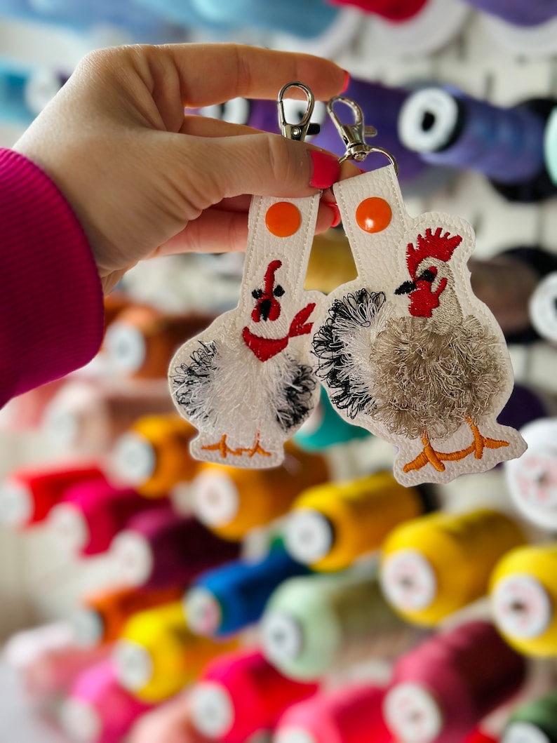 Fringed Chicken Key Fob Snap Tab SET of 2 Chicken Keychain in the Hoop ...