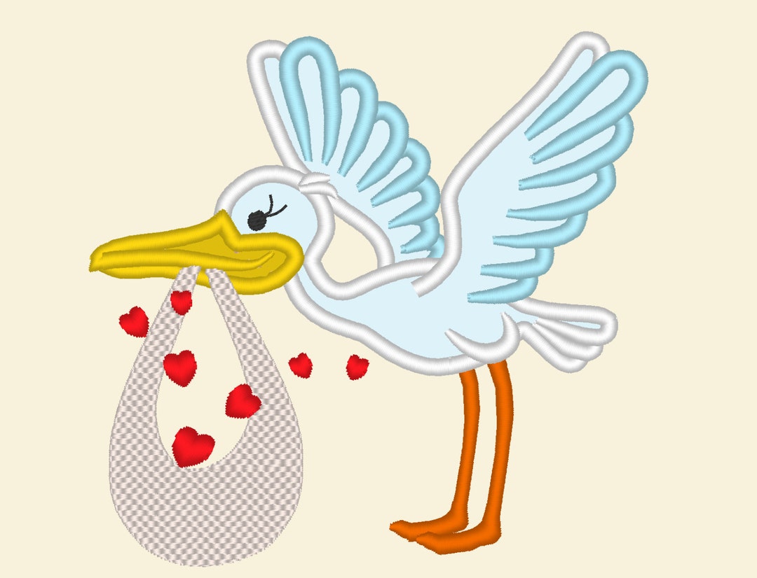 New Baby Embroidery Design, Stork Applique, Baby Embroidery, Stork ...