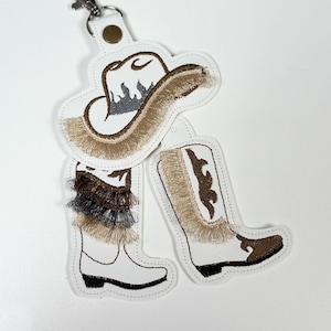 Fringed Hot Cowboy Boots and Hat Key Fob Snap Tab and Eyelet SET of 3 ...