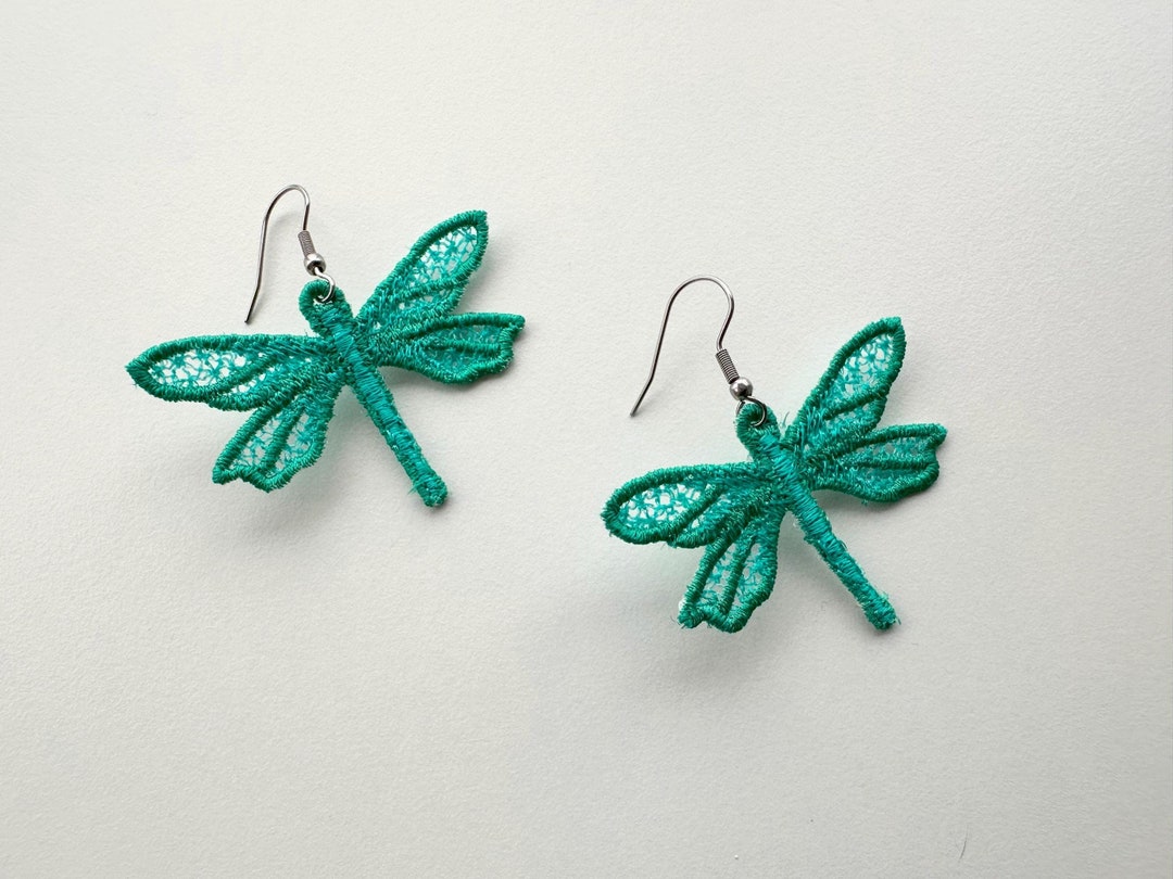 Adorable Dragonfly Charm Earrings FSL Freestanding Lace Machine ...