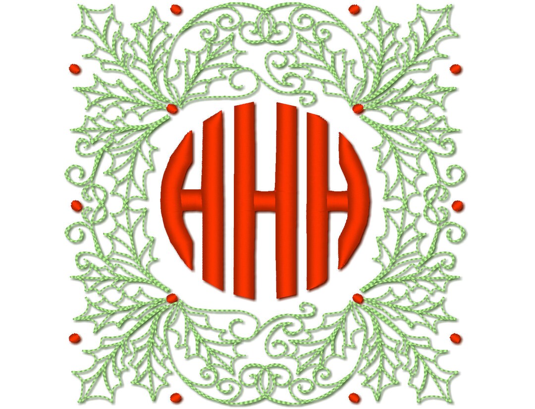 Christmas Holly Classy Circle Monogram Frame Machine Embroidery Designs ...