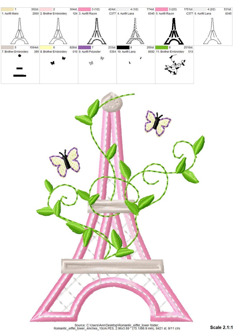 Romantic Eiffel Tower - Paris - Machine Embroidery Applique Designs ...