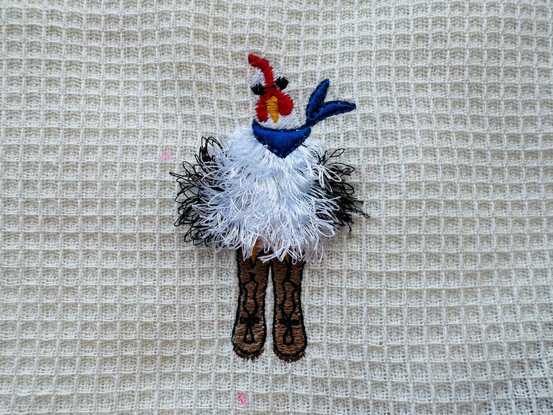 Fringed Fluffy Chicken With Neck Bandanna and Cowboy Boots Fur Farm ...