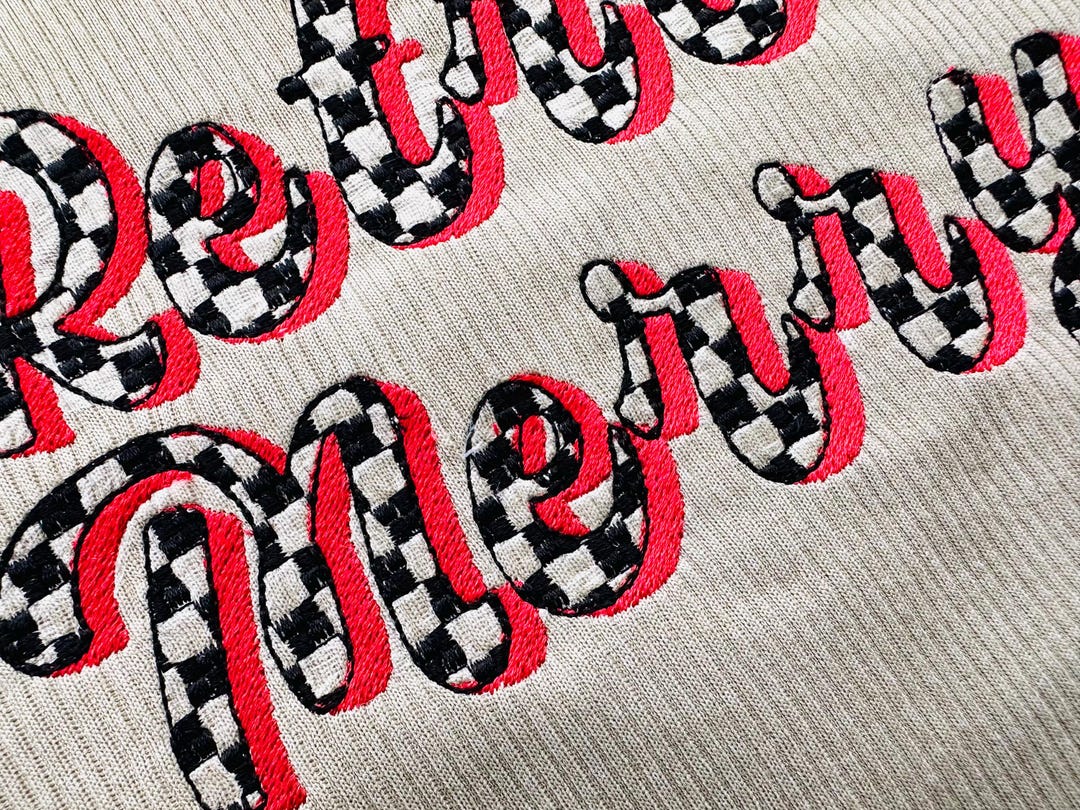 Checks Patterned Shadow Script Font 3 Colors Alphabet Letters Numbers ...