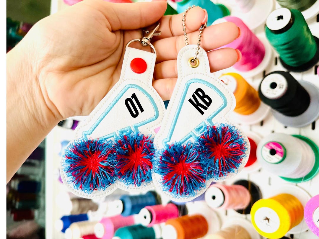 Cheerleader Megaphone Bag Tag for Personalized Name Keychain Eyelet Key ...