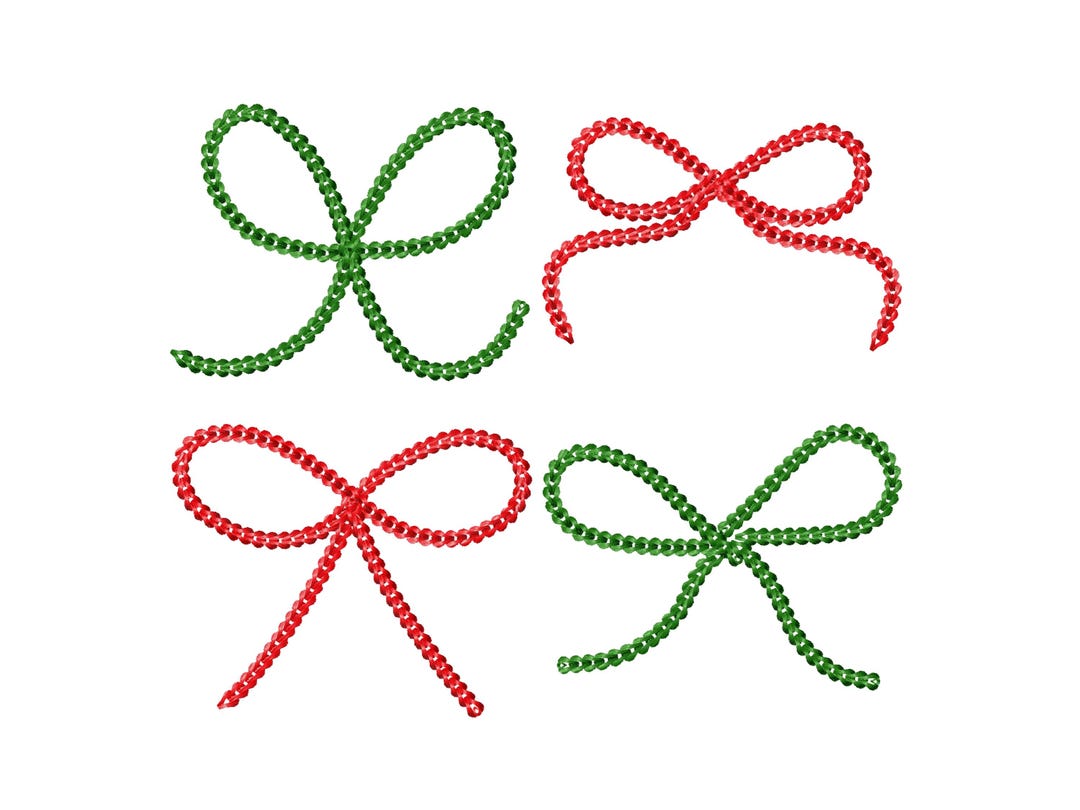 Hand Chain Stitch Effect Bow Set 4 Types Ribbon Bows Machine Embroidery ...