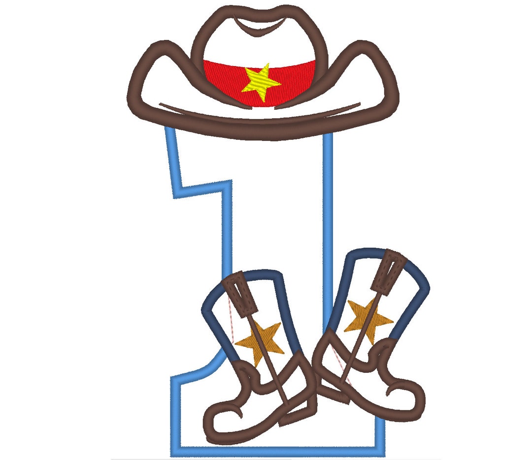 Cowboy Birthday Number ONE 1 Kicking Boots Number 1 Machine Embroidery ...