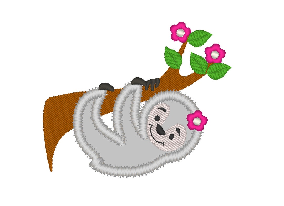 Sloth Girl Sloth With Flower Hanging on Tree Branch Cute Sloth Applique ...