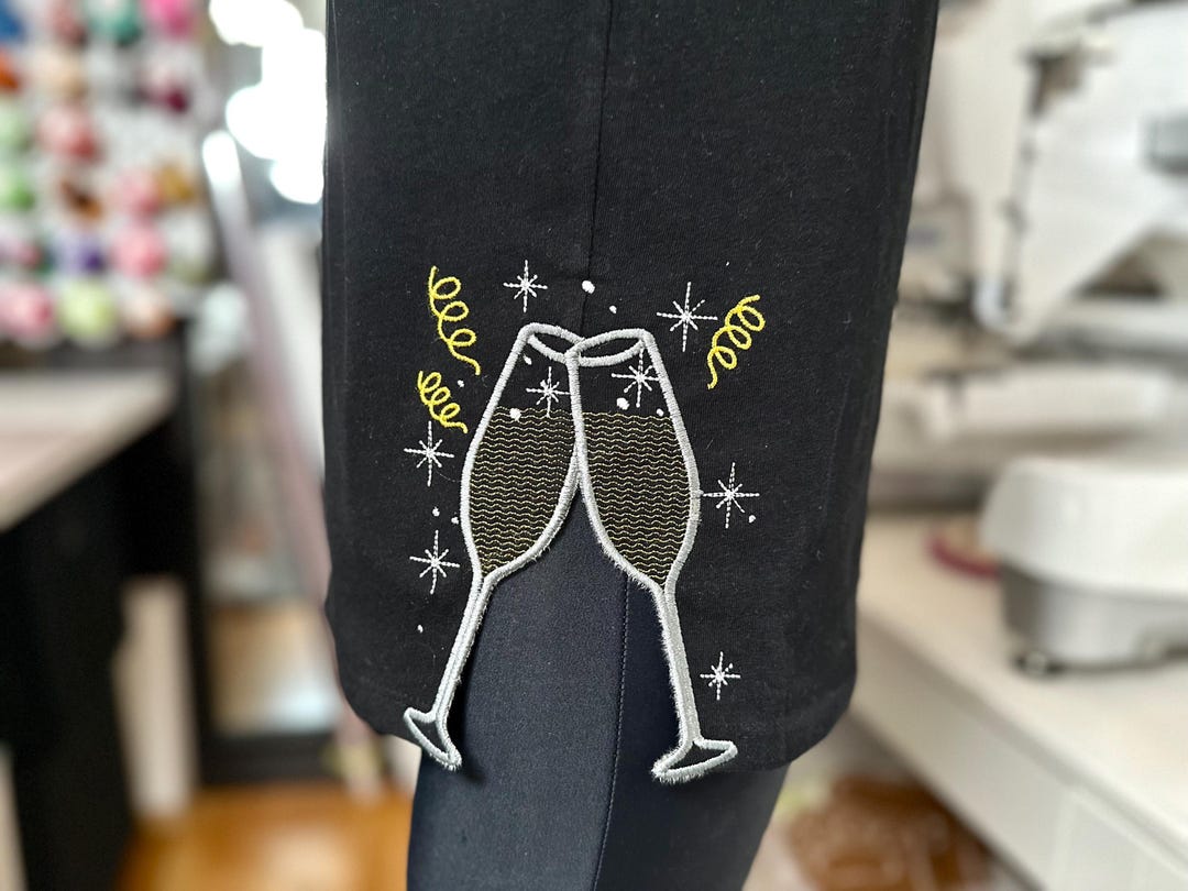 Champagne Cheers Side Bow Split Seam Applique Machine Embroidery ...