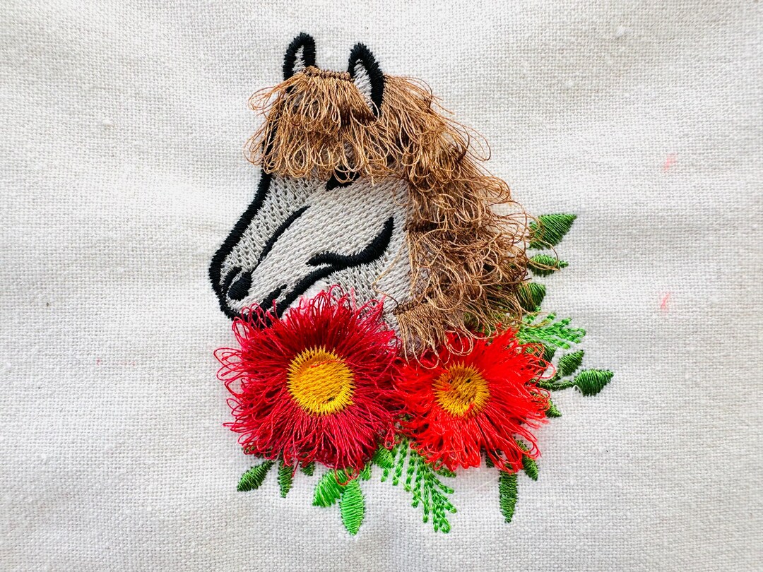 Horse Fringed Fluffy Hair Chenille Farm Animal and Fringe Flowers ...
