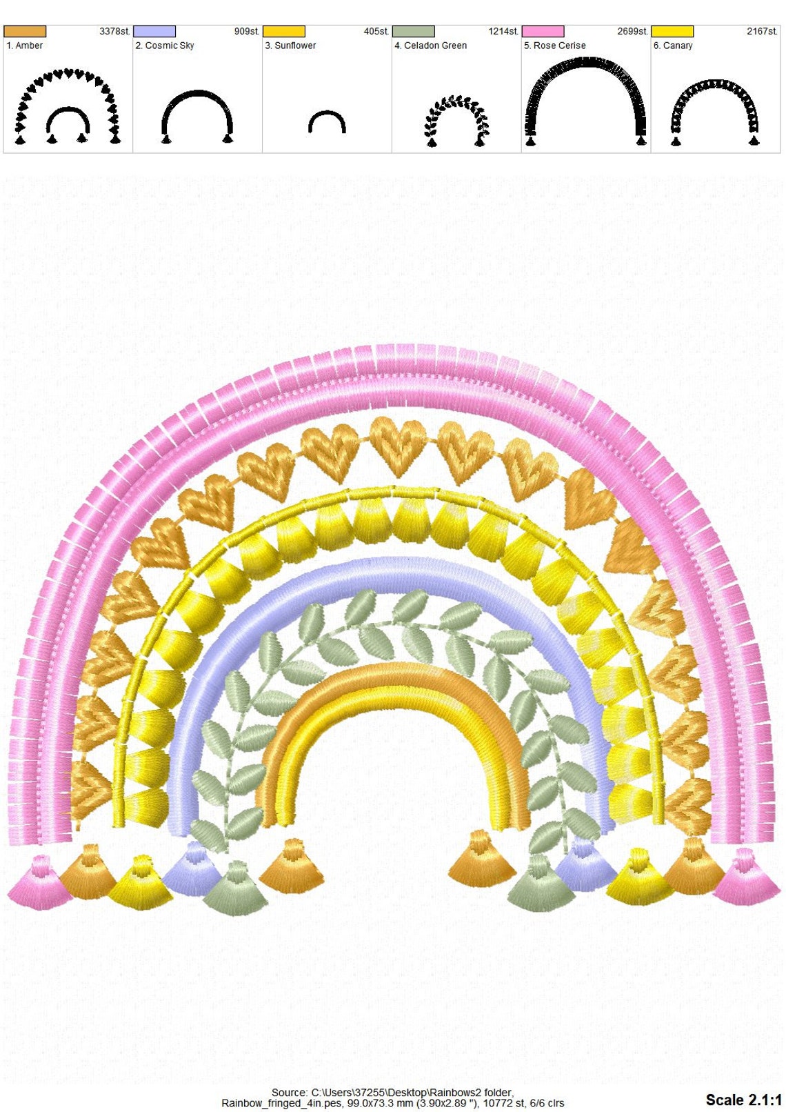 Boho Rainbow Arc of Color Fringed Arcs and Tassels Machine Embroidery ...