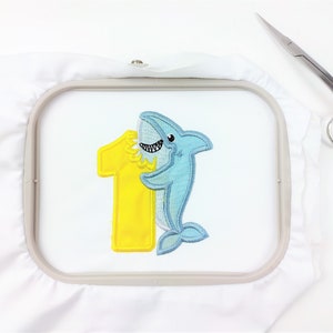 Baby Shark Birthday Number 1 ONE Bitten Number Baby Kids Boy Birthday ...