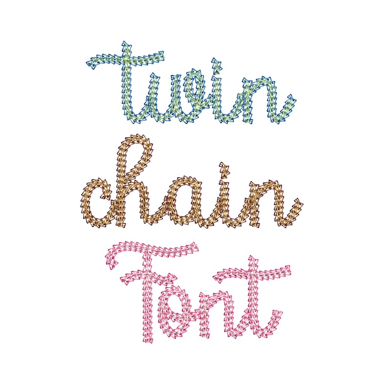 2 Color Twin Chain FONT Light Chain Stitch Handwritten Script Alphabet ...