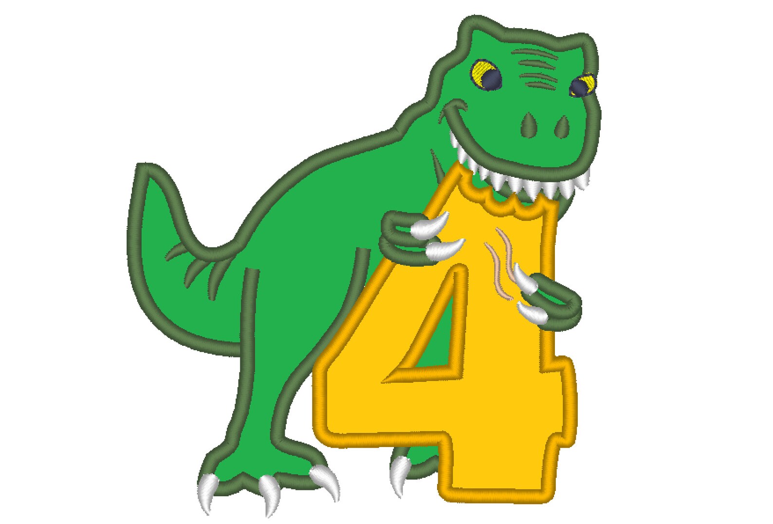 T-rex Dinosaur Birthday Number Four 4 Applique Machine Embroidery ...