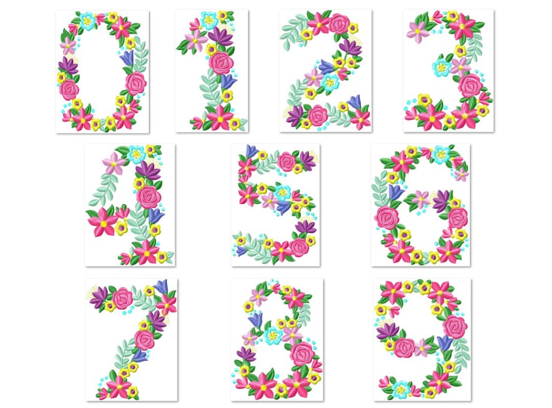 Floral Numbers Set 1 - 9 Birthday Flowers Garden Monogram Flowered ...