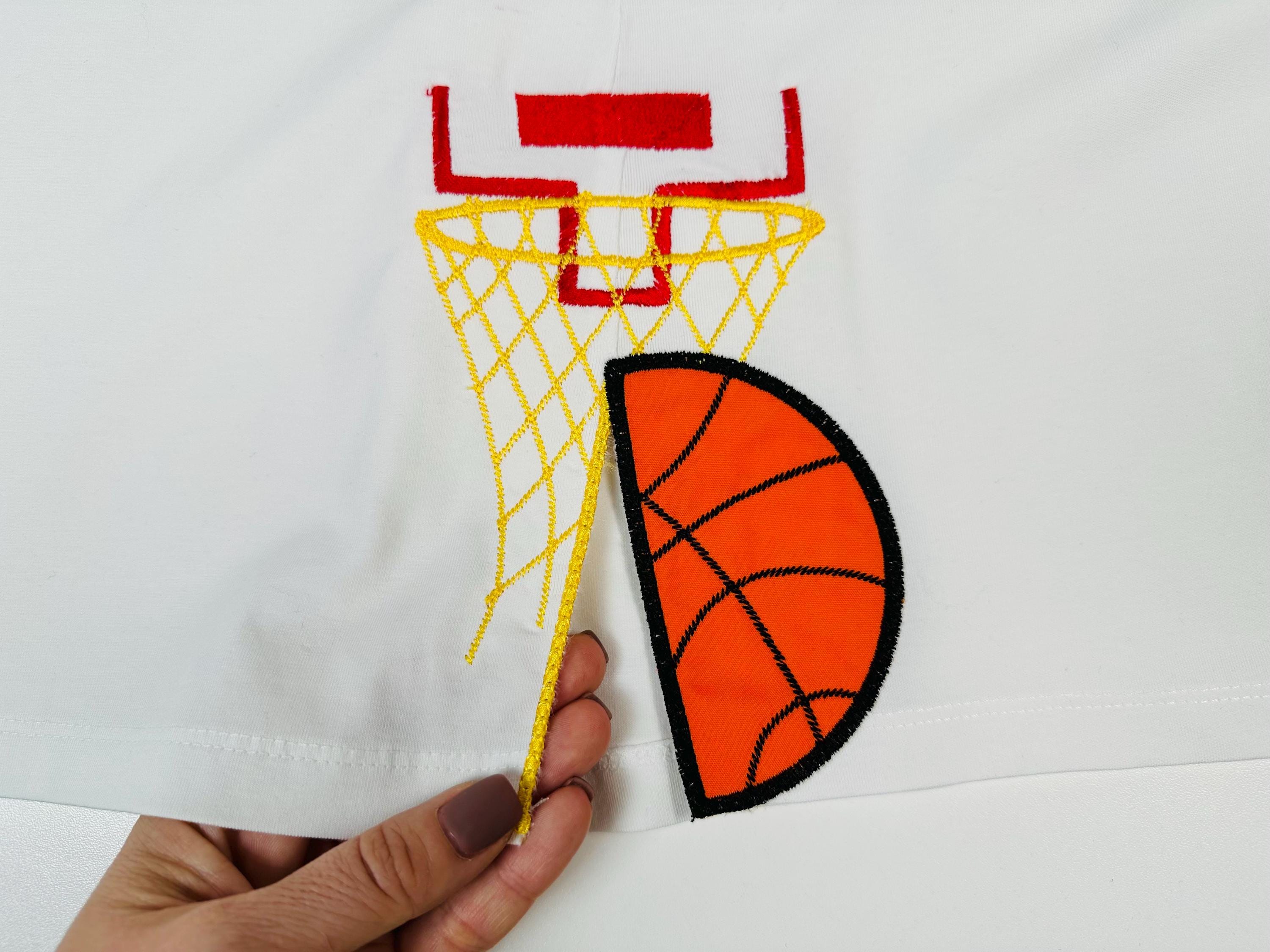 Sports Basketball Hoop and Ball Split Seam Side Bow Applique Machine ...
