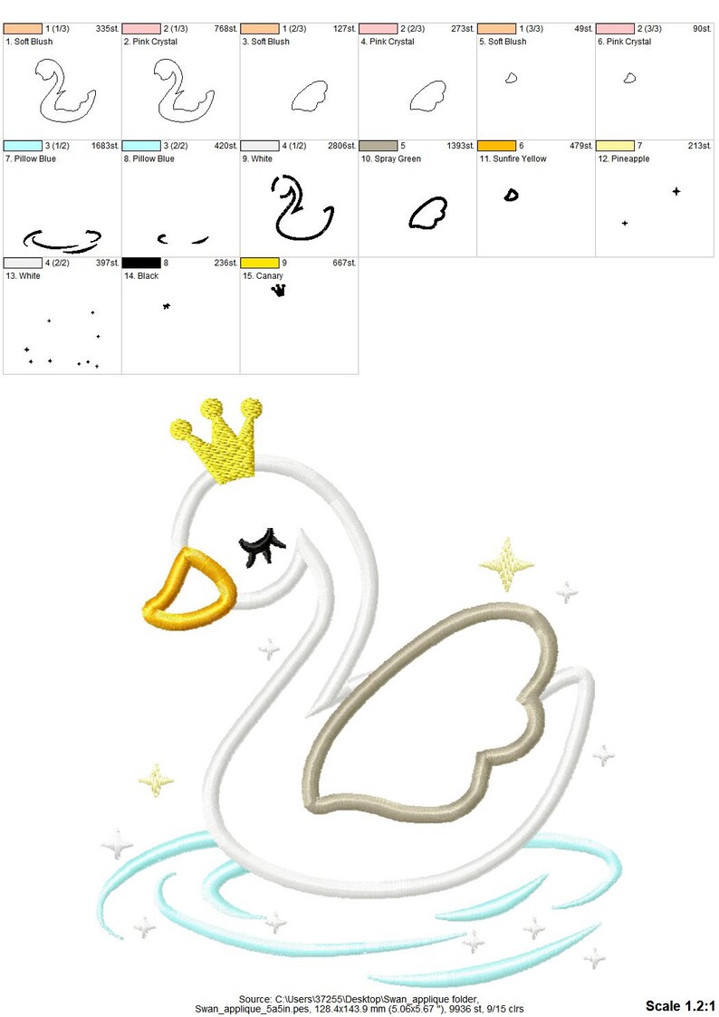 Swan Embroidery Appliqué Designs Swan Pattern Applique - Etsy