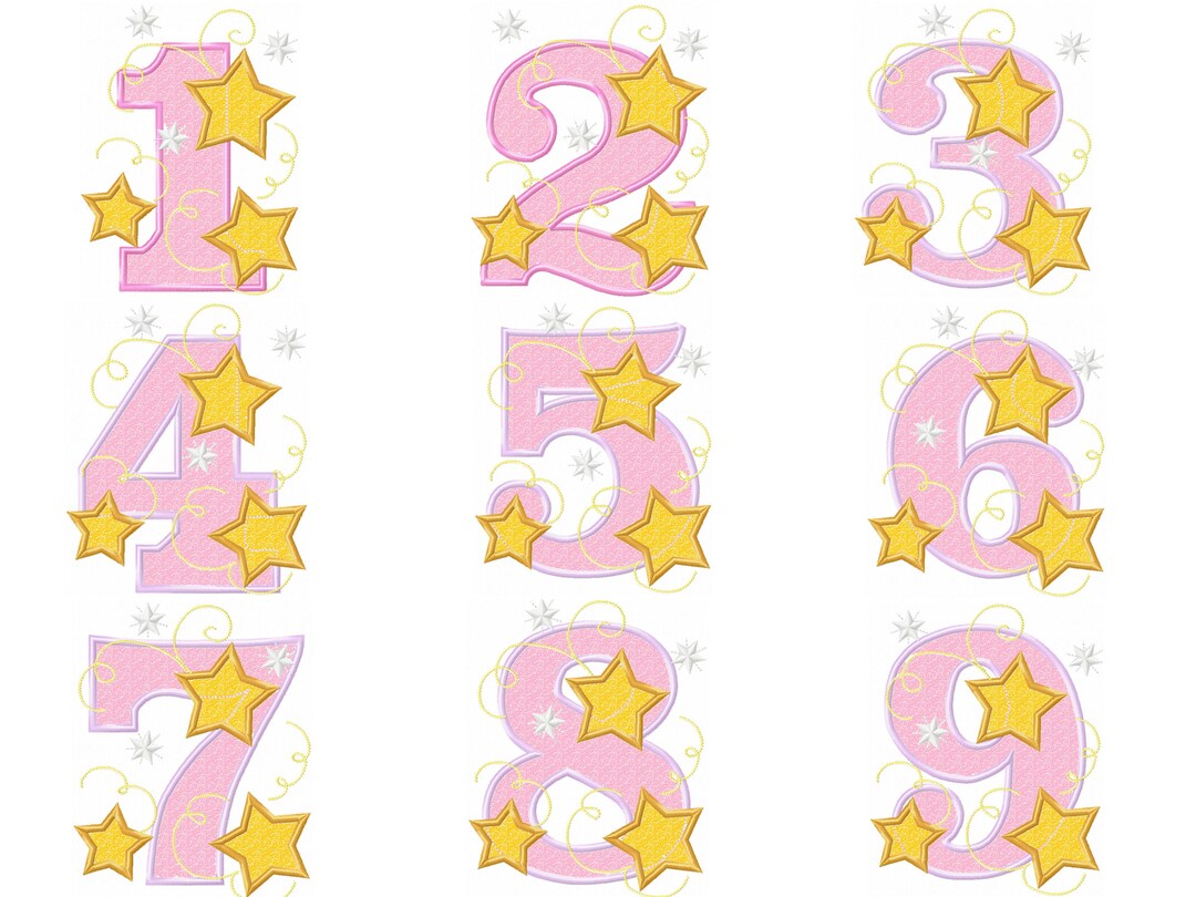 Twinkle Twinkle Sparkling Swirly Stars Birthday Numbers Applique Set 1 ...