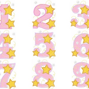 Twinkle Twinkle Sparkling Swirly Stars Birthday Numbers Applique Set 1 ...