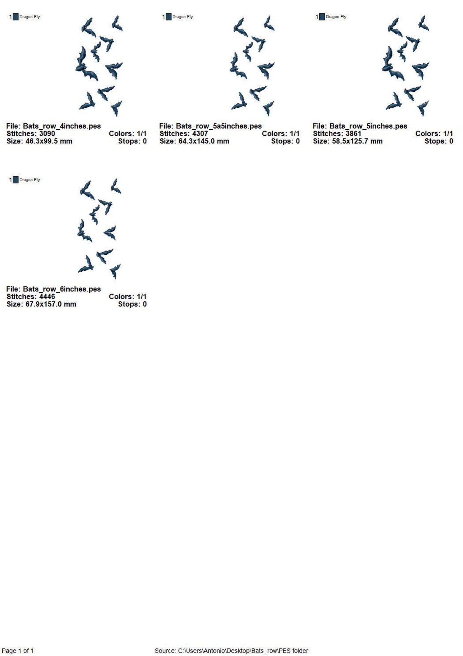 Many Mini Bats in a Row Halloween Bat Satin Stitch Machine Embroidery ...