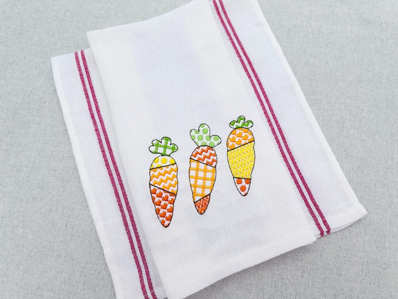 Patchwork Carrot Trio Three in a Row Patterned Vegetable Outline Farm ...