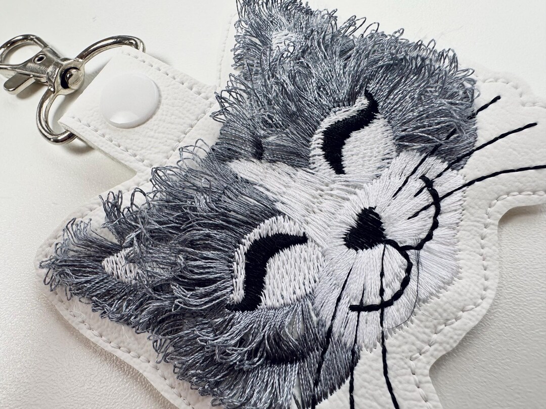Fringed Fluffy Kitty Cat Kitten Eyelet and Key Fob Snap Tab in the Hoop ...